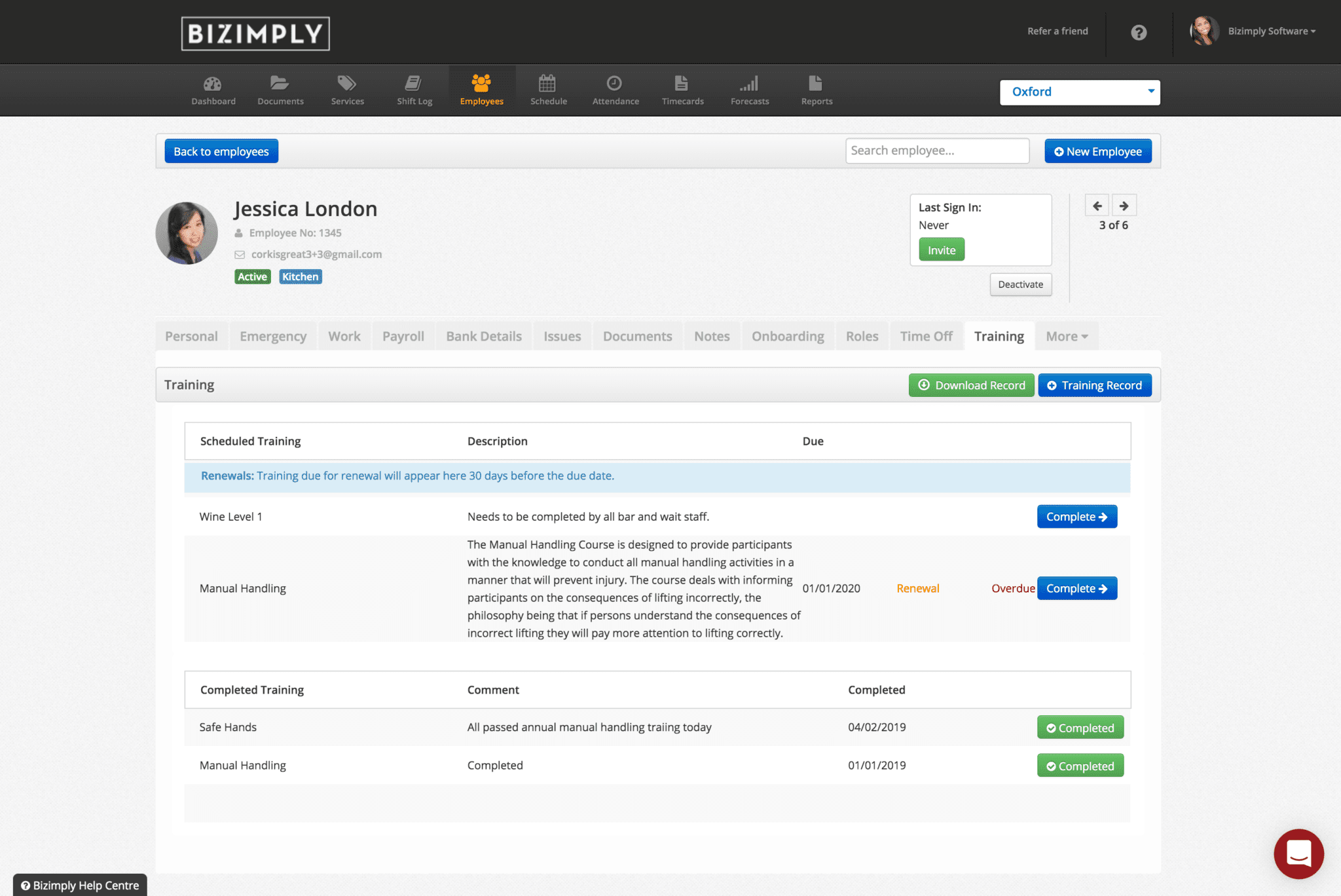 Employee Training Cards - Bizimply