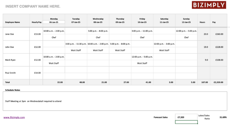 Download our [FREE EMPLOYEE ROTA TEMPLATE ]- Bizimply
